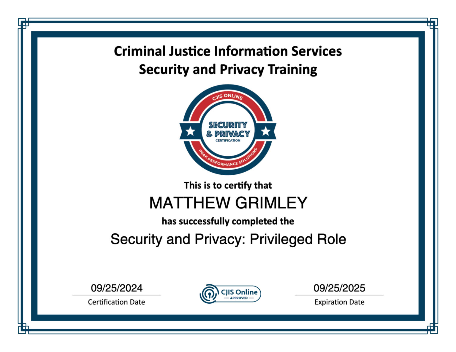 Criminal Justice Information Services (CJIS) certification - Peacemaker ...