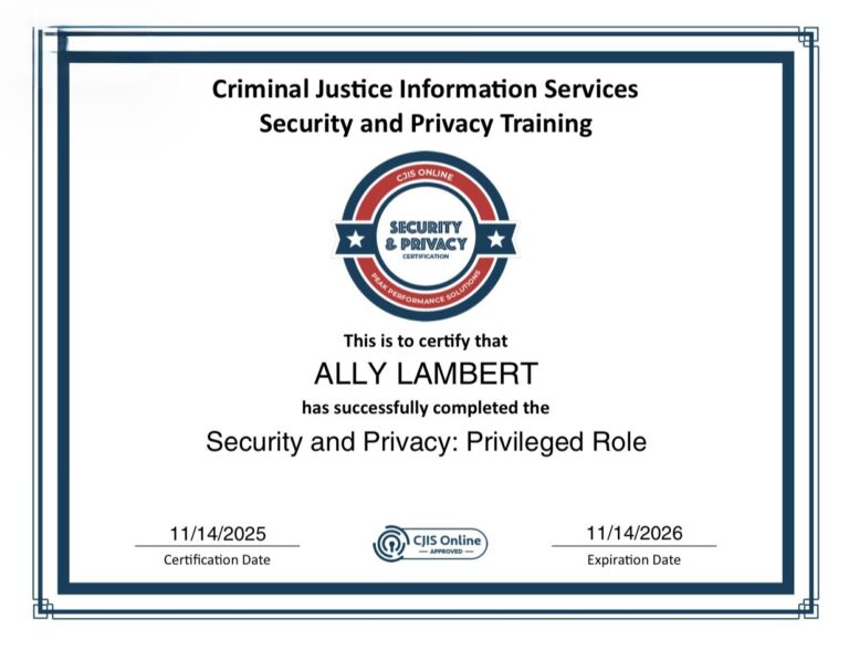 Criminal Justice Information Services (CJIS) certification - Peacemaker ...